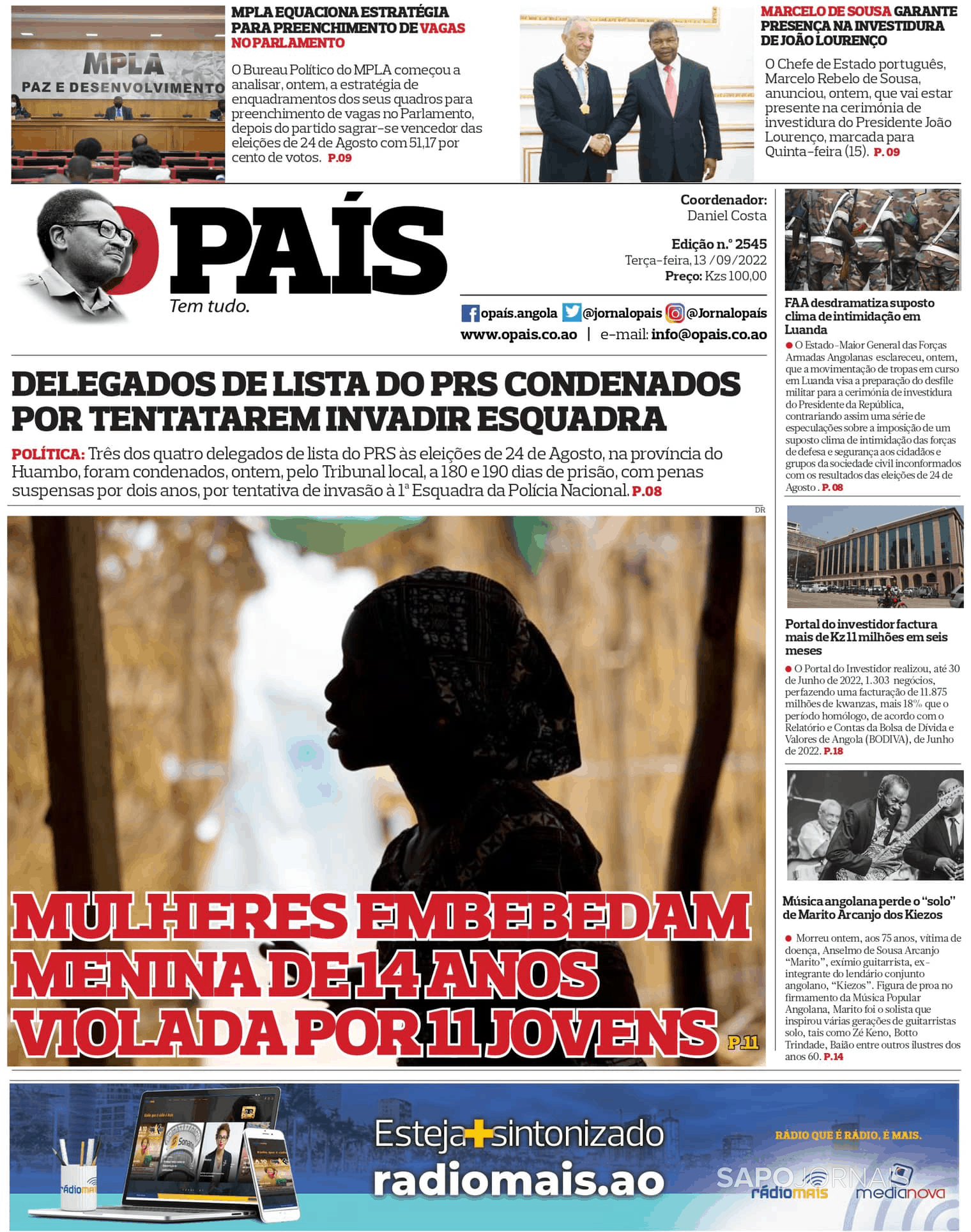 O País (13 set 2022) - Jornais e Revistas - SAPO.pt - Última hora e ...
