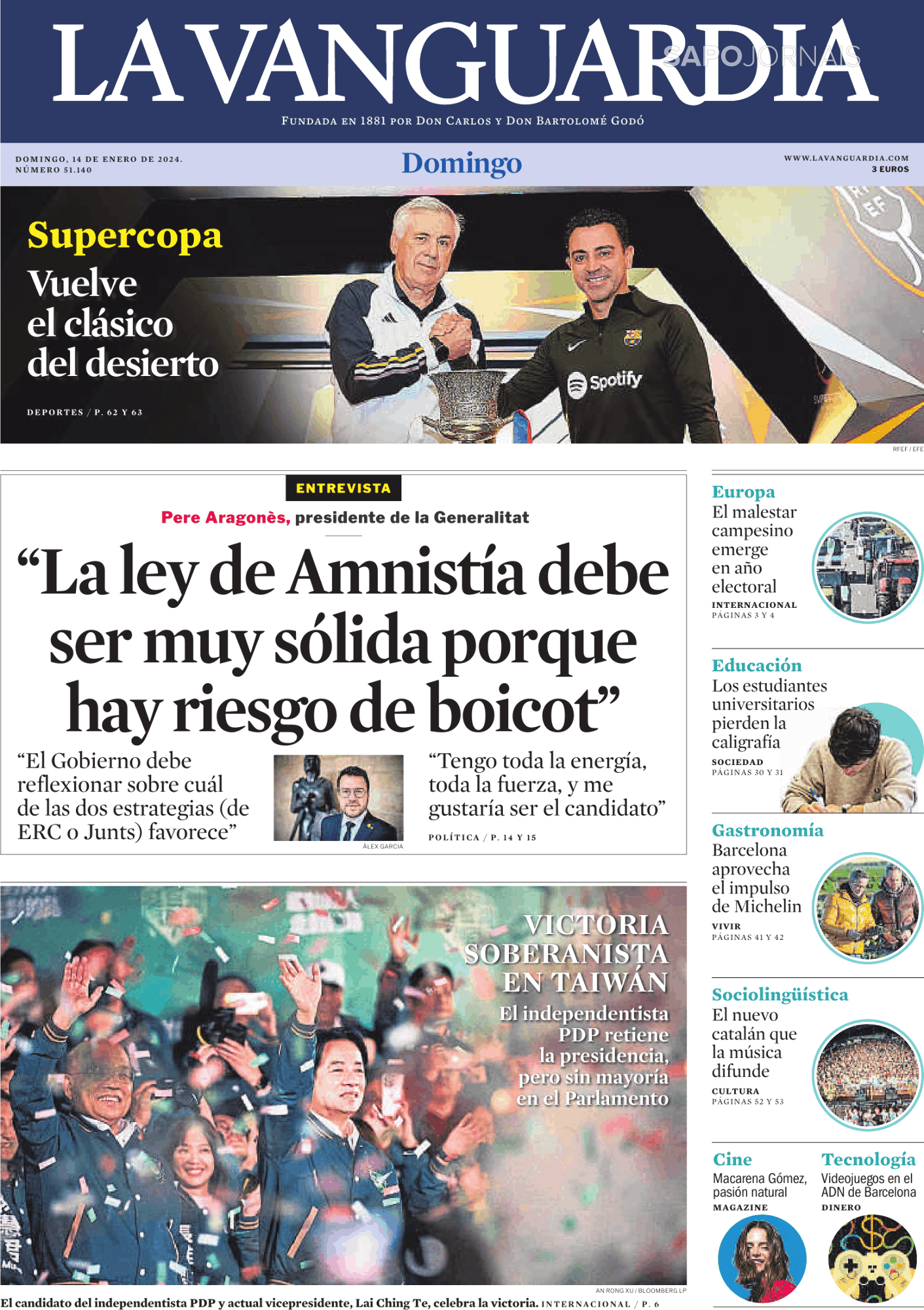 La Vanguardia (14 jan 2024) - Jornais e Revistas - SAPO.pt - Última ...