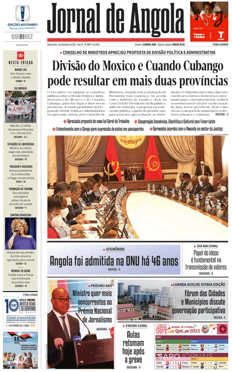 Jornal de Angola (1 dez 2022) - Jornais e Revistas - SAPO.pt - Última ...