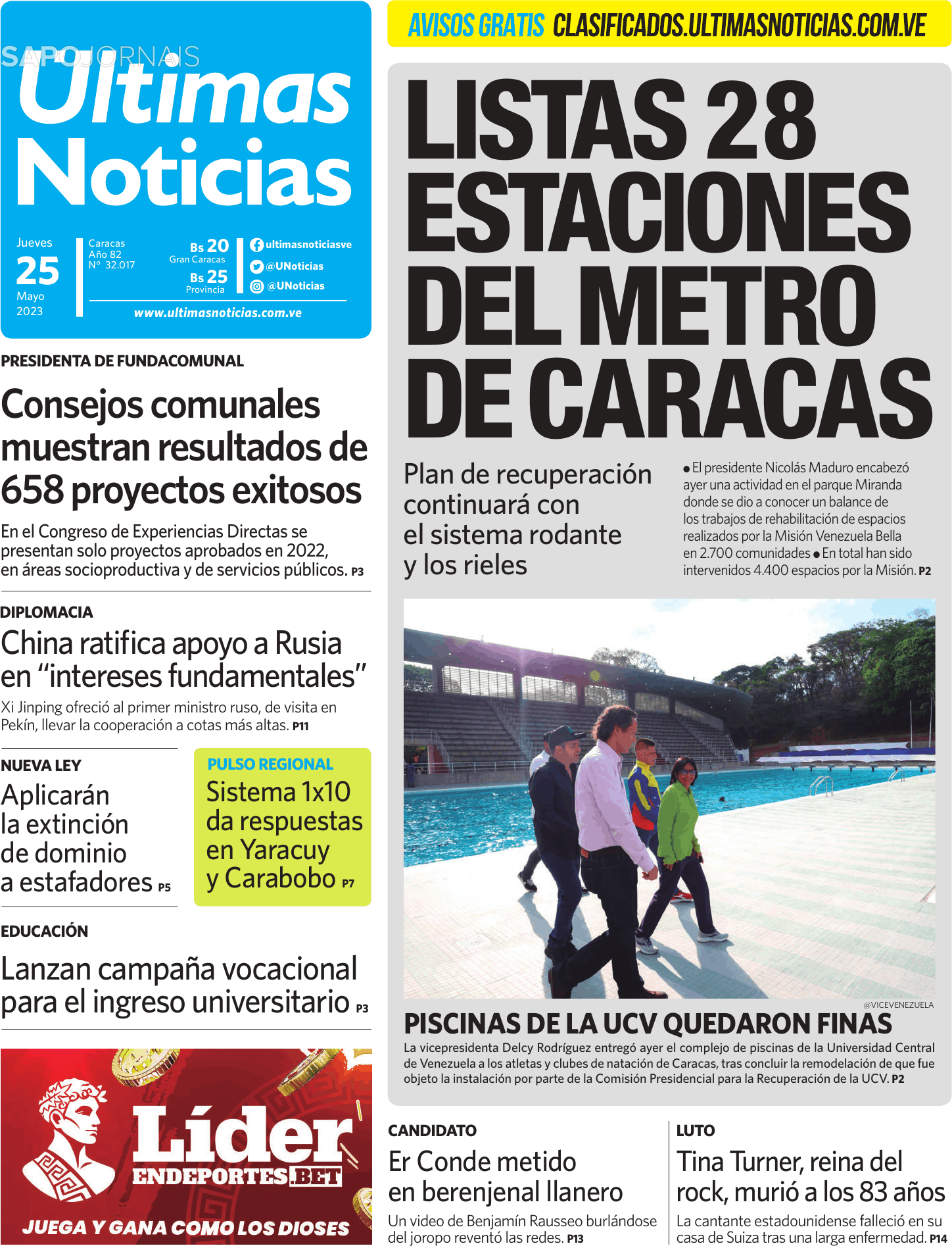 Últimas Noticias (25 mai 2023) - Jornais e Revistas - SAPO.pt - Última ...