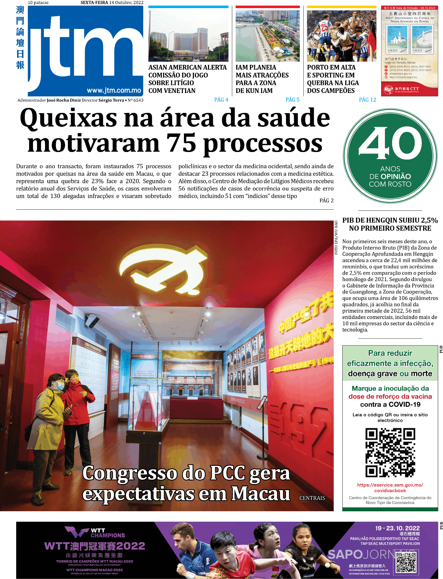 Jornal Tribuna de Macau (14 out 2022) - Jornais e Revistas - SAPO.pt ...