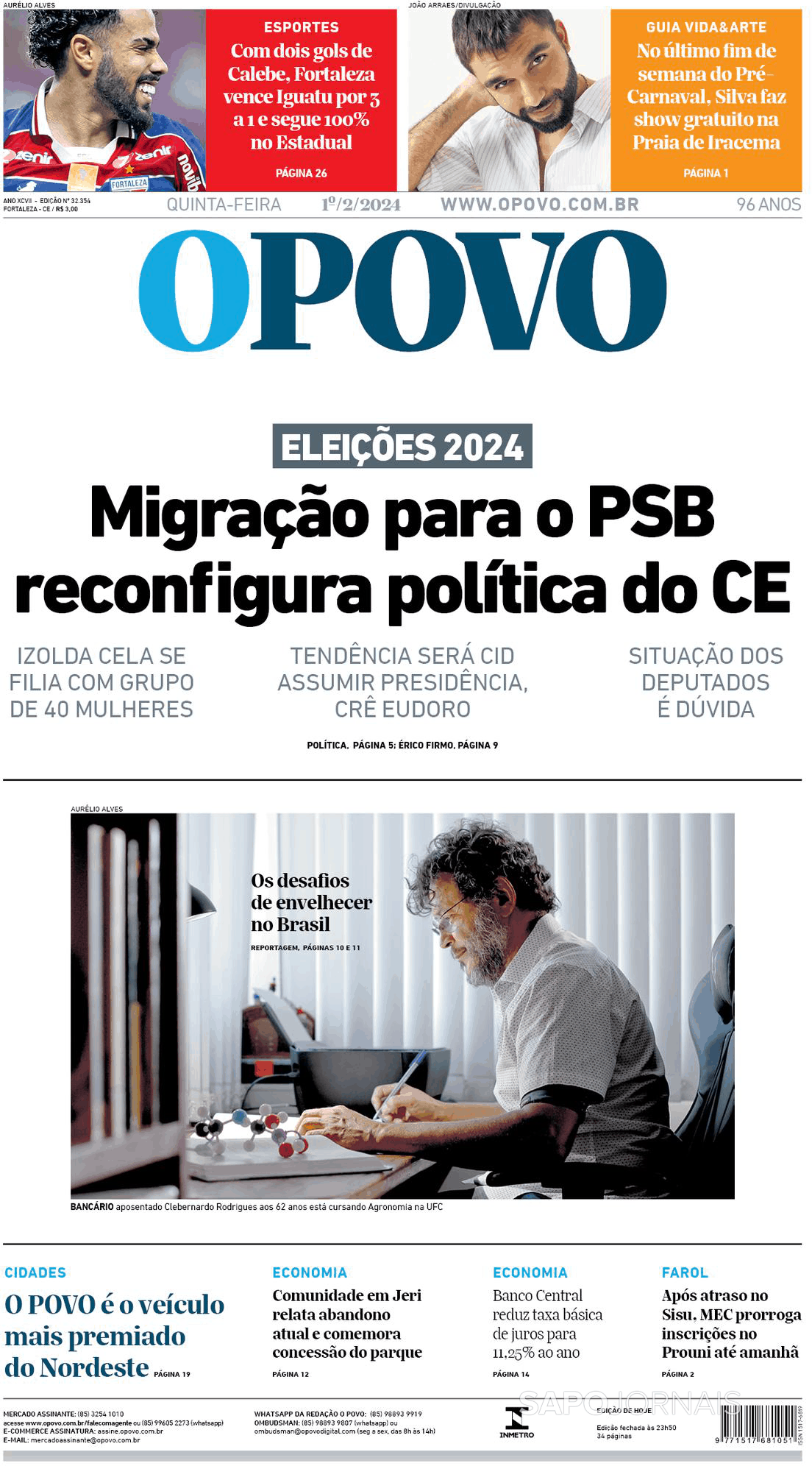 O Povo (1 fev 2024) - Jornais e Revistas - SAPO.pt - Última hora e notícias de hoje atualizadas ...