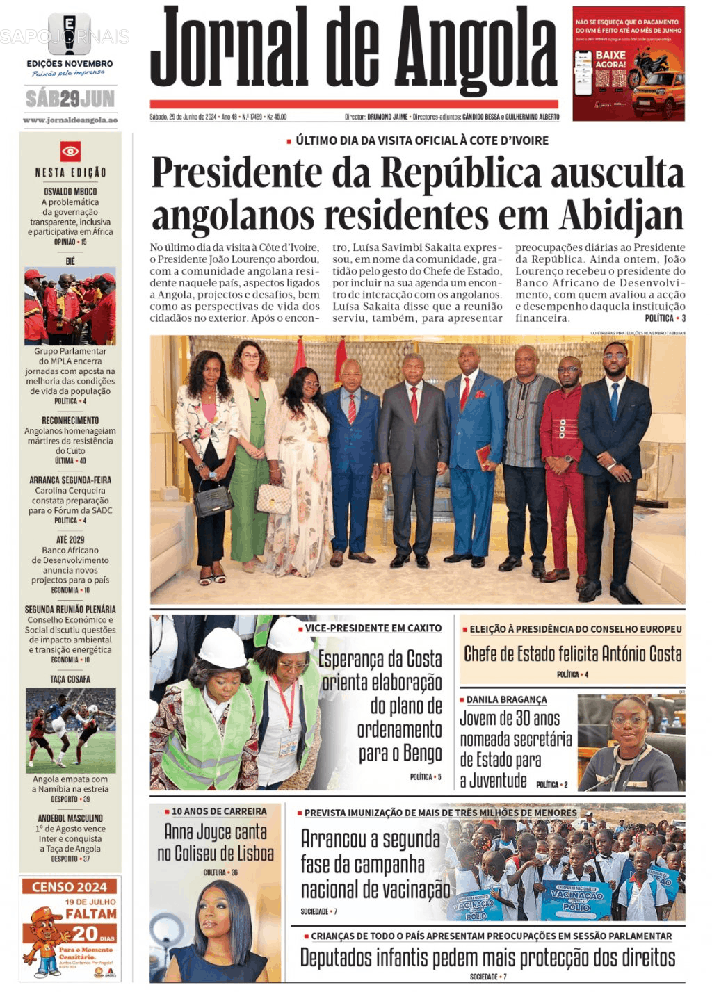 Jornal de Angola (29 jun 2024) - Jornais e Revistas - SAPO.pt - Última ...