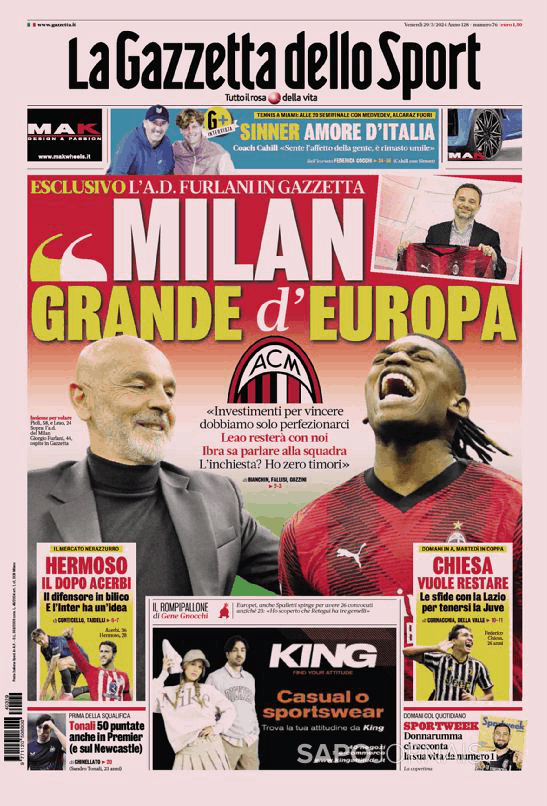 Gazzetta dello Sport (29 mar 2024) - Jornais e Revistas - SAPO.pt - Última hora e notícias de ...