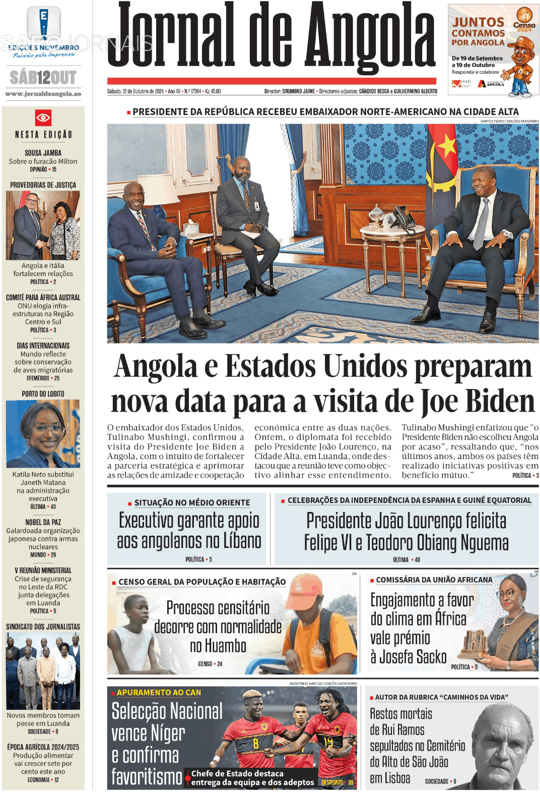 Jornal de Angola (12 out 2024) - Jornais e Revistas - SAPO.pt - Última ...