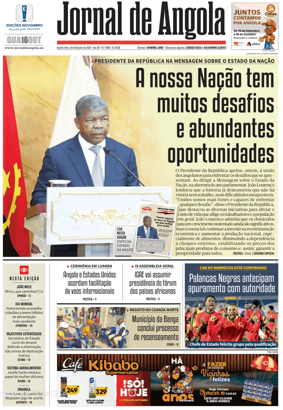 Jornal de Angola (16 out 2024) - Jornais e Revistas - SAPO.pt - Última ...