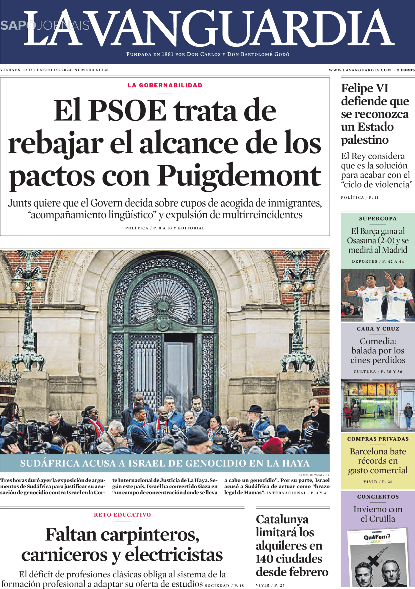 La Vanguardia (12 jan 2024) - Jornais e Revistas - SAPO.pt - Última ...