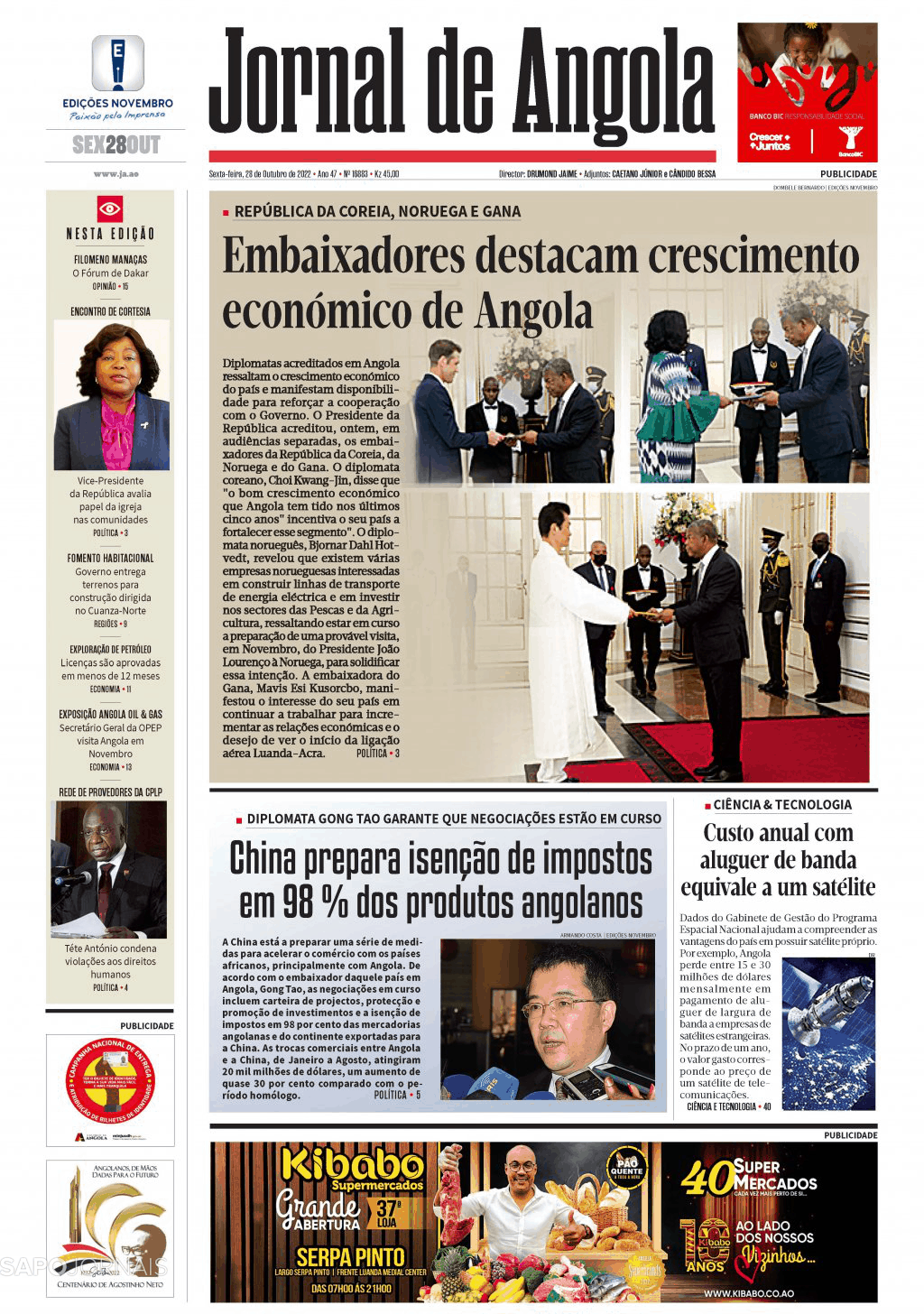 Jornal de Angola (28 out 2022) - Jornais e Revistas - SAPO.pt - Última ...