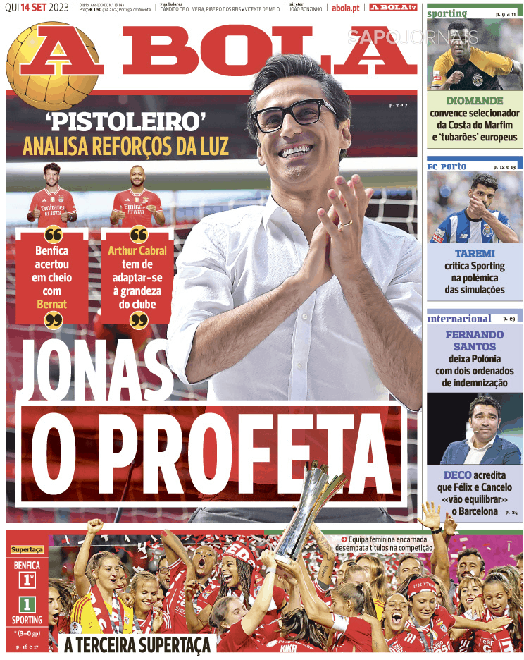 A Bola (14 set 2023) - Jornais e Revistas - SAPO.pt - Última hora e ...