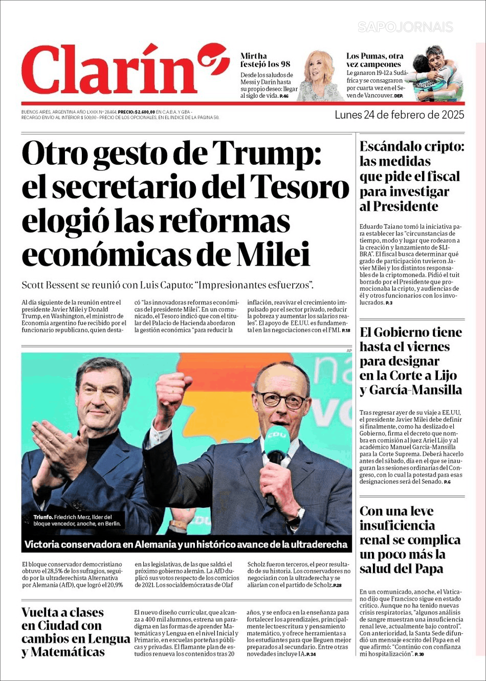 Clarín (24 fev 2025) - Jornais e Revistas - SAPO.pt - Última hora e notícias de hoje atualizadas ...
