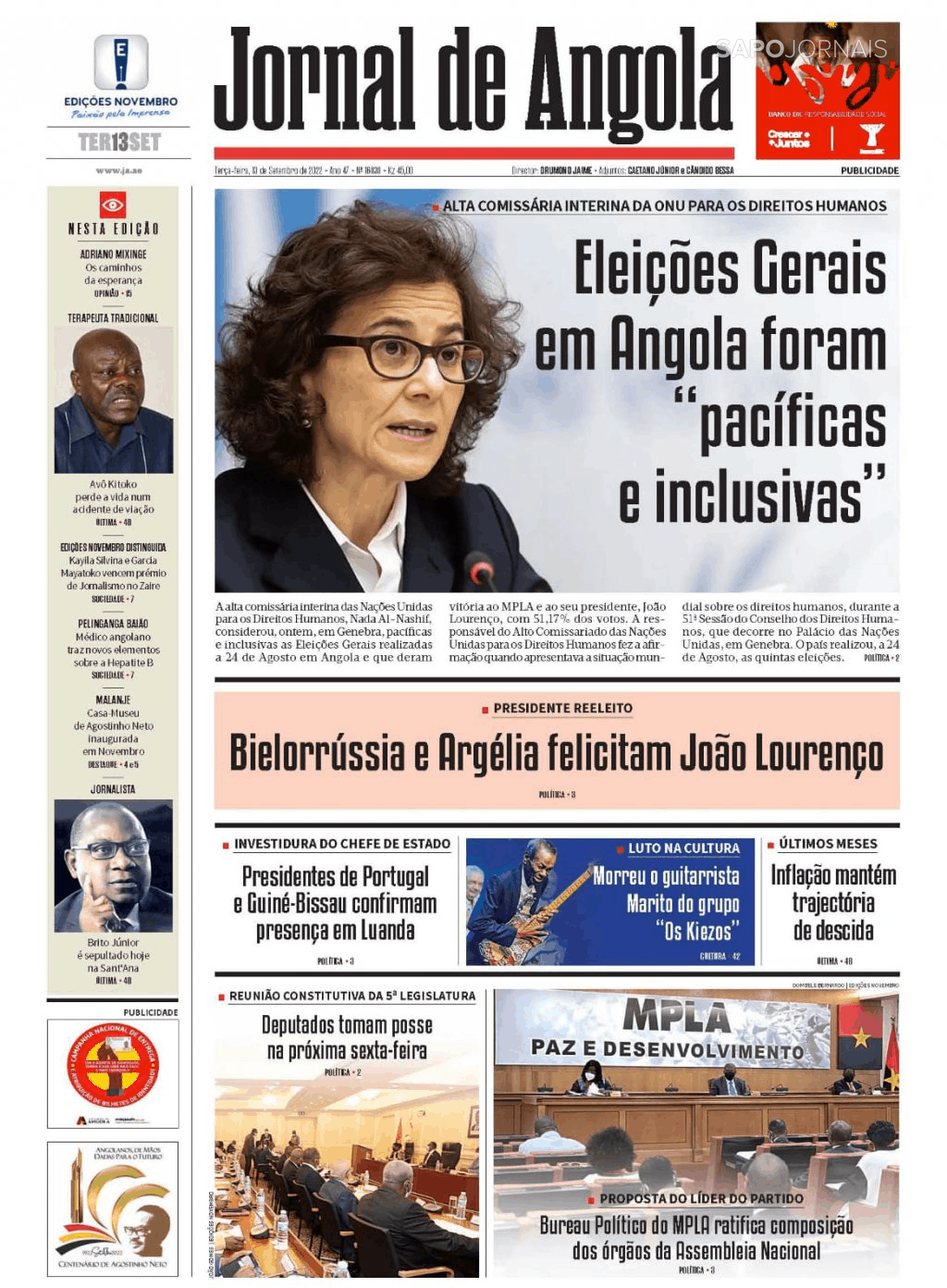 Jornal de Angola (13 set 2022) - Jornais e Revistas - SAPO.pt - Última ...