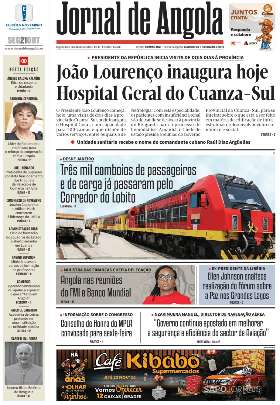 Jornal de Angola (21 out 2024) - Jornais e Revistas - SAPO.pt - Última ...