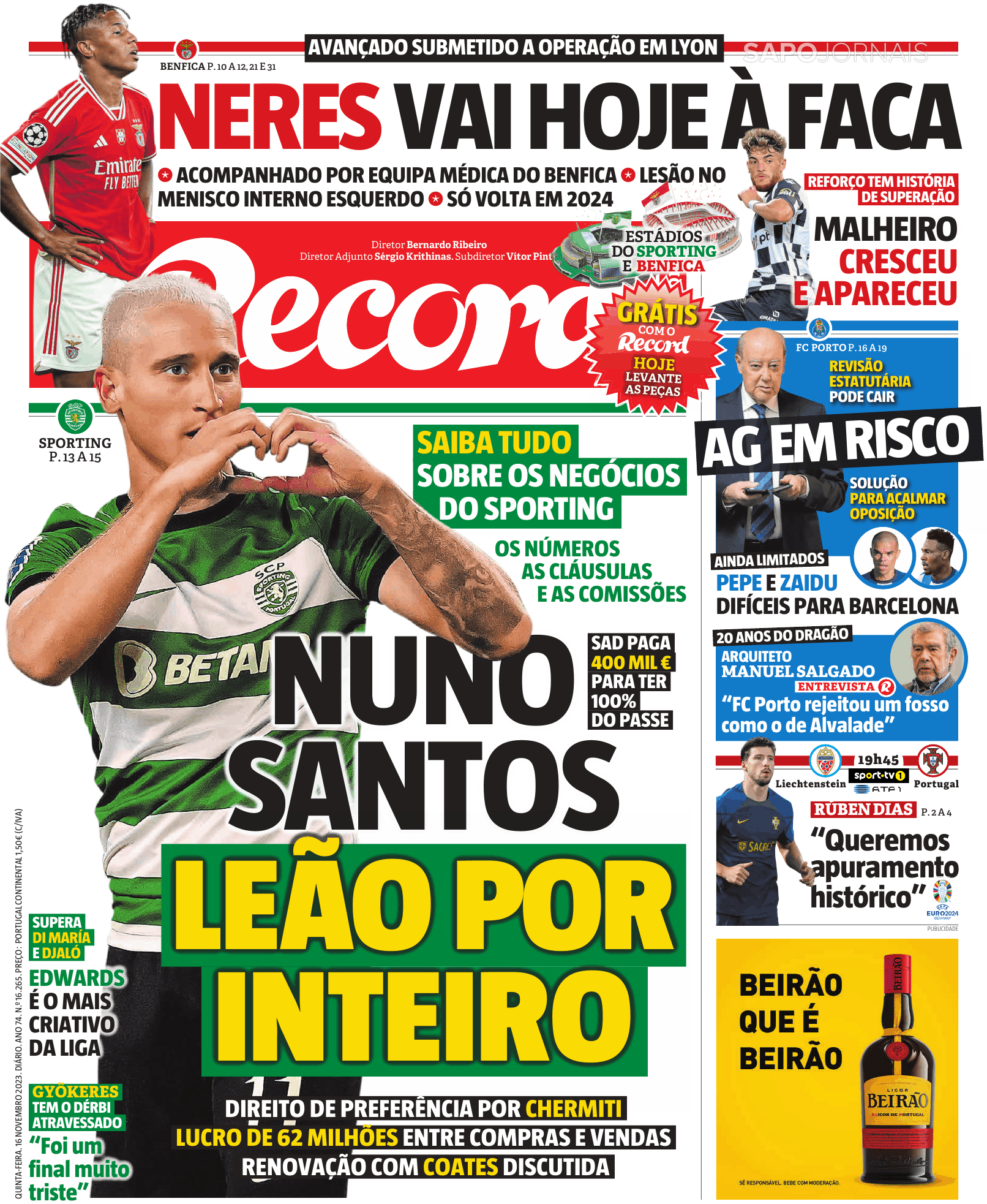 Record (16 nov 2023) - Jornais e Revistas - SAPO.pt - Última hora e ...