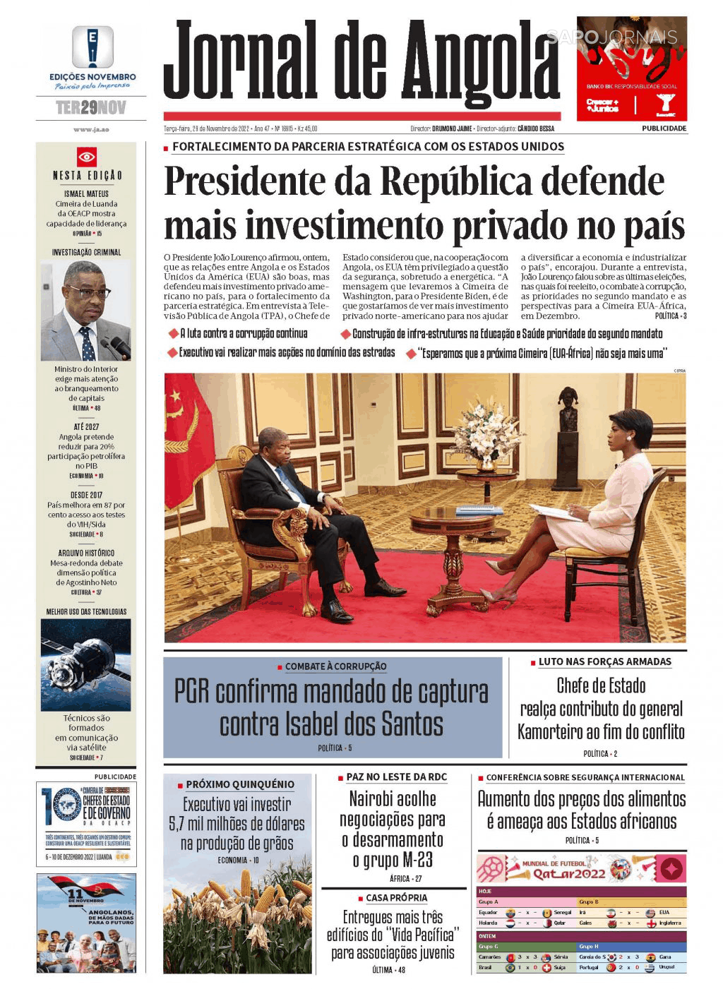 Jornal de Angola (29 nov 2022) - Jornais e Revistas - SAPO.pt - Última ...