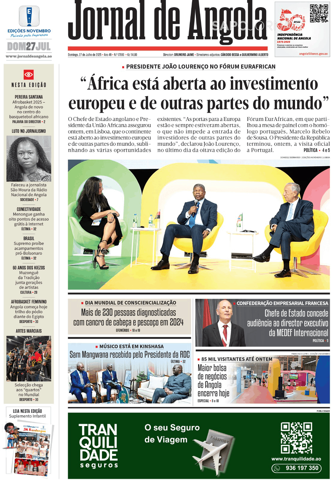 Jornal de Angola (27 jul 2025) - Jornais e Revistas - SAPO.pt - Última hora e notícias de hoje ...