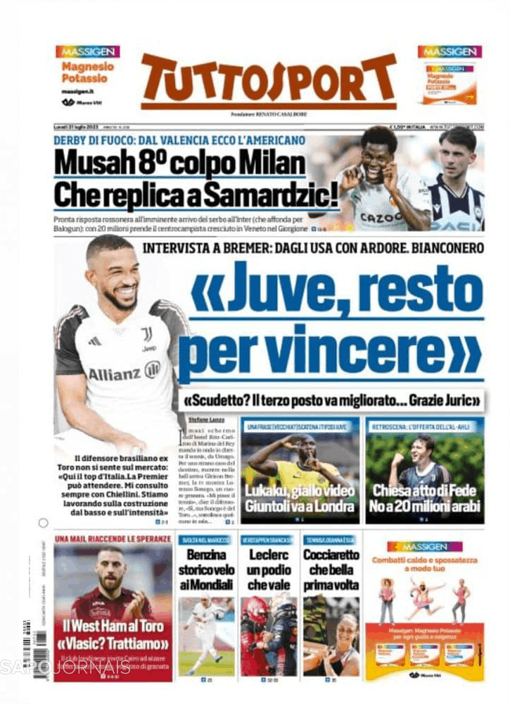 Tuttosport (31 jul 2023) - Jornais e Revistas - SAPO.pt - Última hora e ...