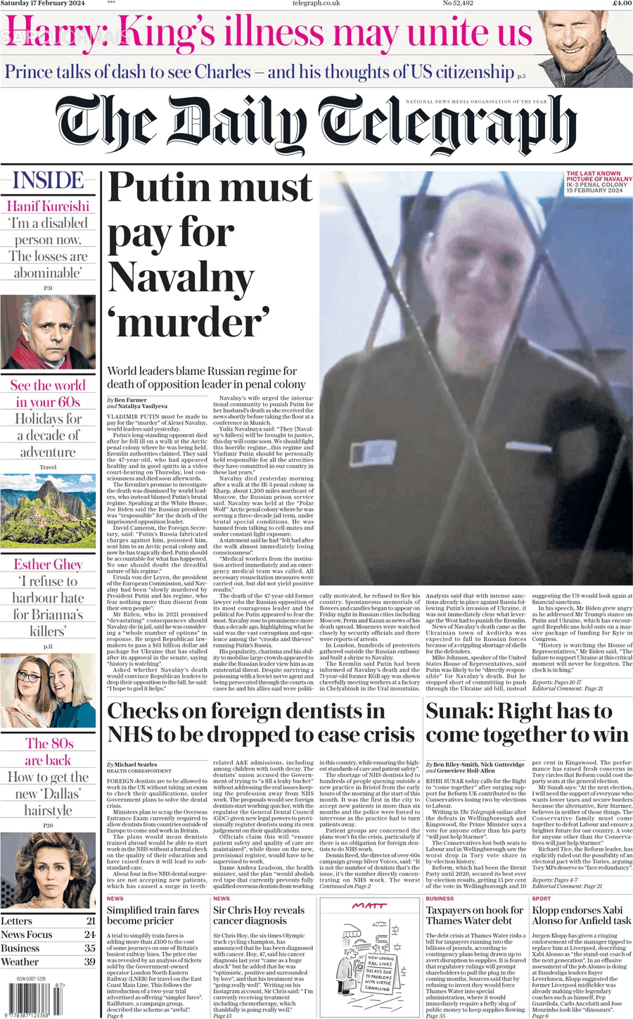 The Daily Telegraph (17 fev 2024) - Jornais e Revistas - SAPO.pt ...