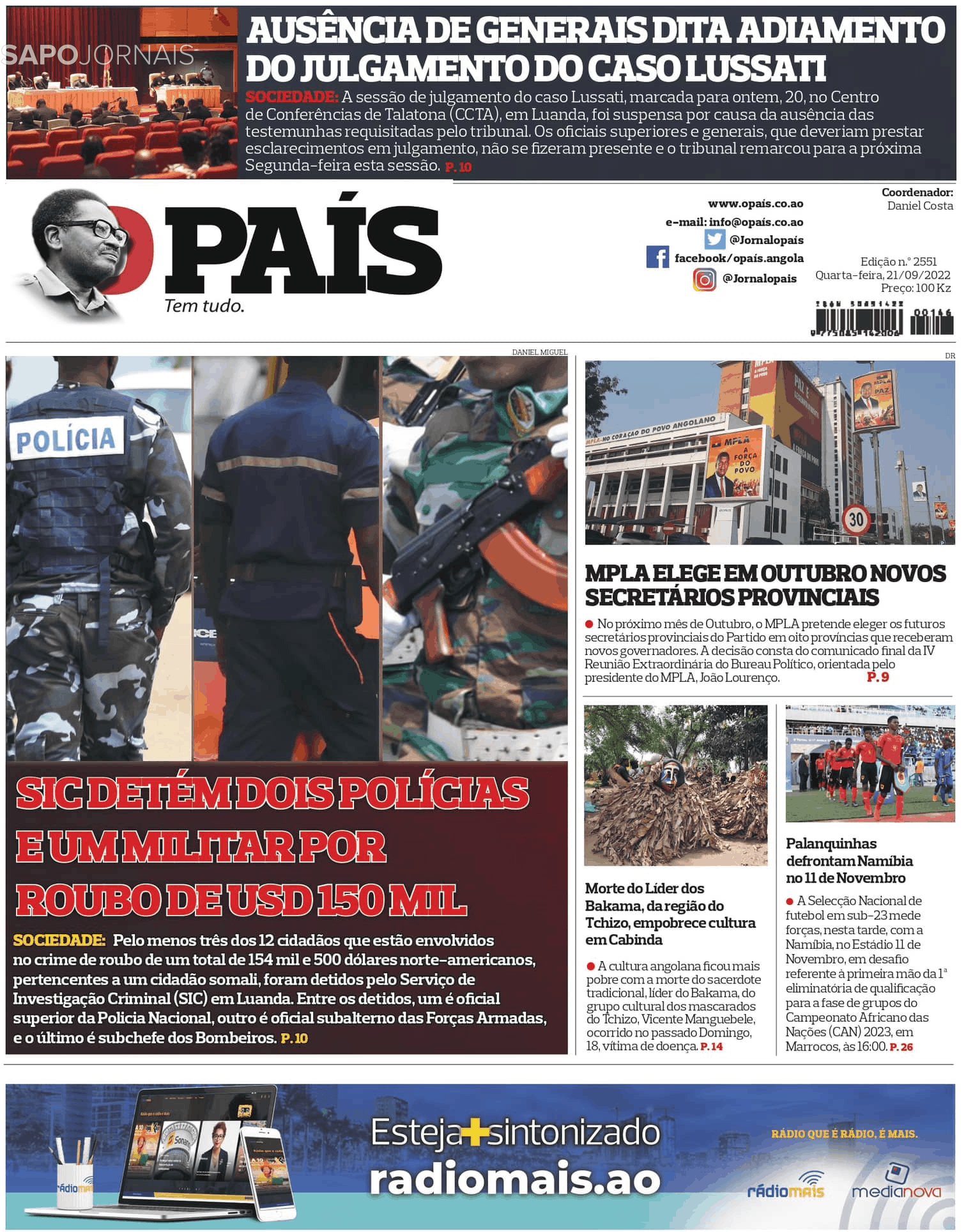 O País (21 set 2022) - Jornais e Revistas - SAPO.pt - Última hora e ...