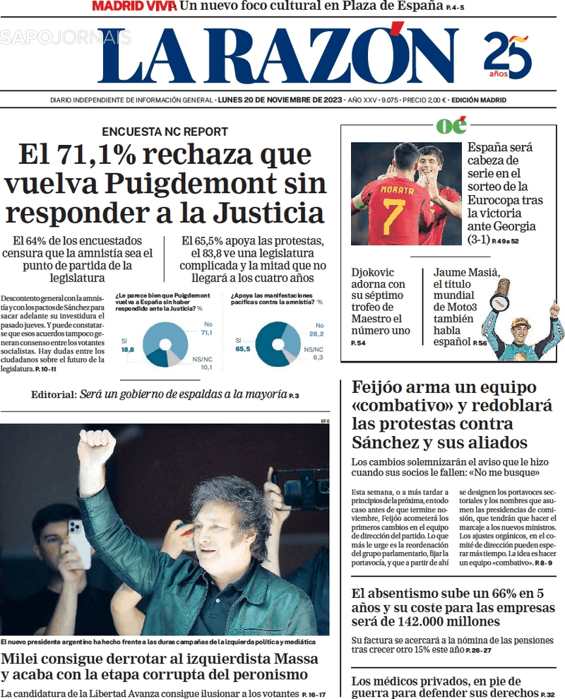 La Razón (20 nov 2023) - Jornais e Revistas - SAPO.pt - Última hora e ...