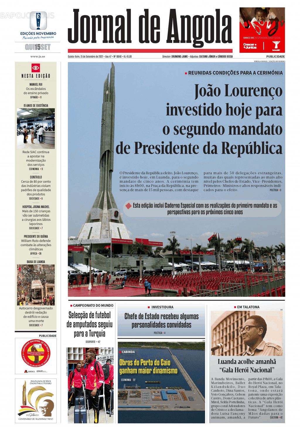 Jornal de Angola (15 set 2022) - Jornais e Revistas - SAPO.pt - Última ...