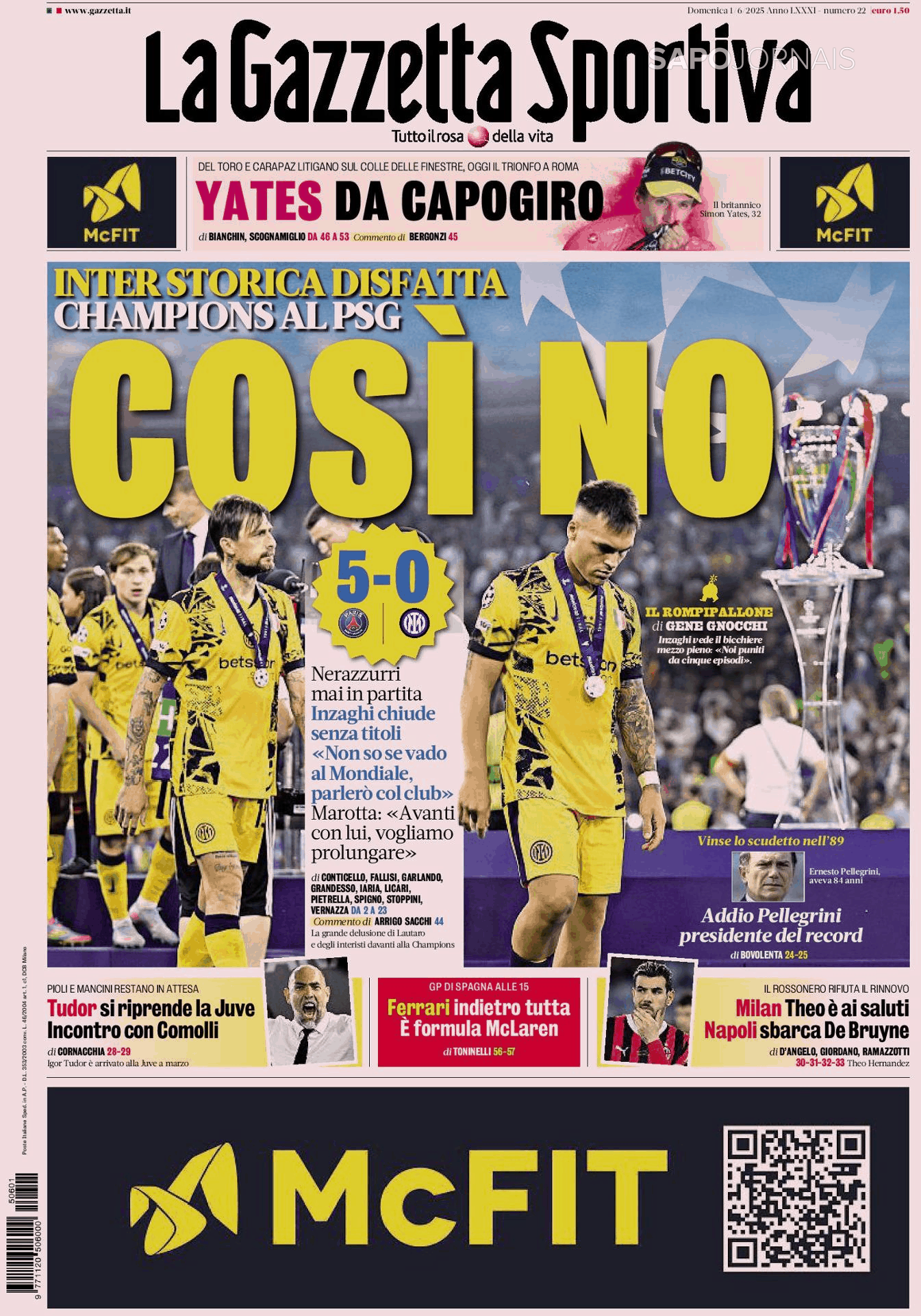 Gazzetta dello Sport (1 jun 2025) - Jornais e Revistas - SAPO.pt - Última hora e notícias de ...