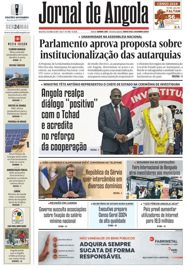 Jornal de Angola (24 mai 2024) - Jornais e Revistas - SAPO.pt - Última ...