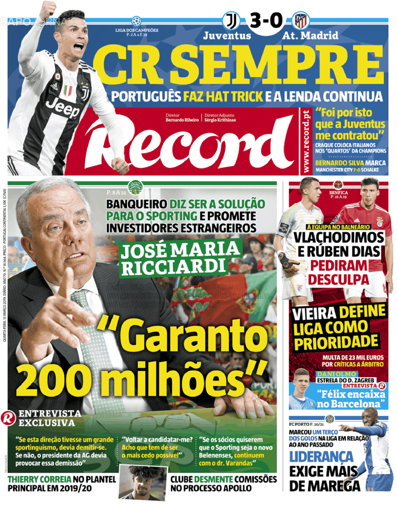Record (13 mar 2019) - Jornais e Revistas - SAPO.pt - Última hora e ...